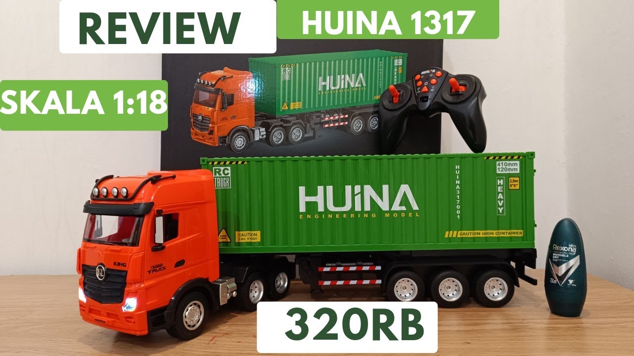 RC Huina 1317 Container Truck, Trailer Carrier 1:18 Review Unboxing ...