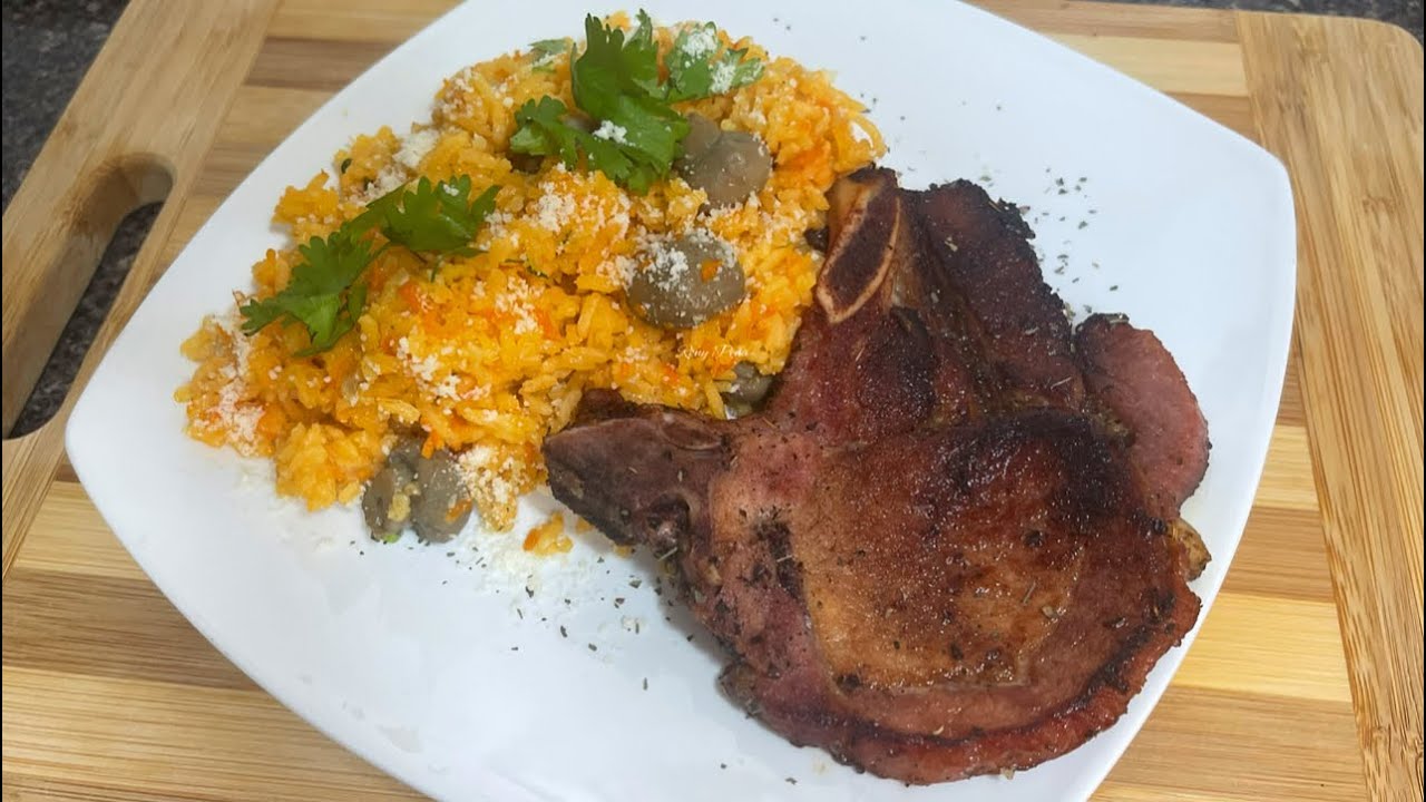 CHULETAS CARAMELIZADAS/ARROZ CON ZANAHORIA Y HONGOS - YouTube