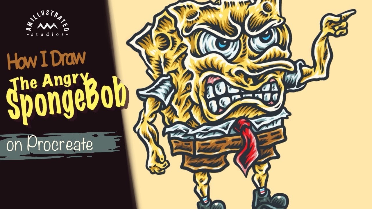 How I Draw The Angry SpongeBob on Procreate - YouTube