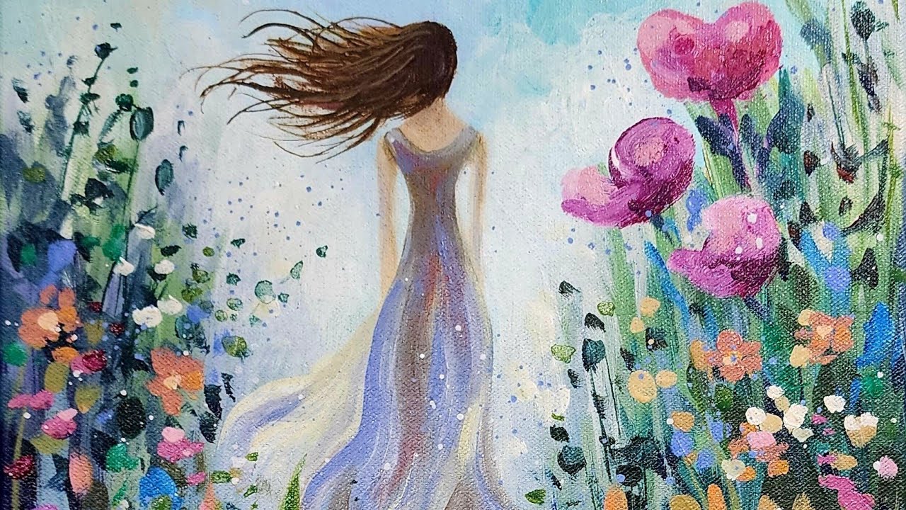 How to Paint a "Girl in Flowers" Beginner Acrylic Painting Tutorial ...