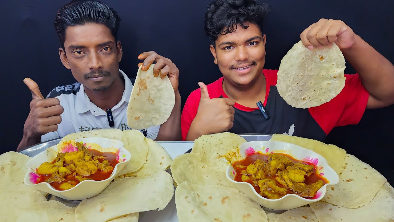 ASMR- UNCLE VS NEPHEW || chicken curry and bread eating challenge ...