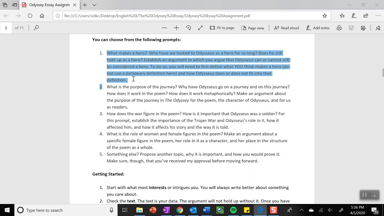 The Odyssey Essay Assignment - YouTube