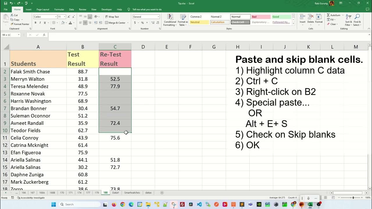 How do I skip blank cells while pasting in Excel - Excel Tips and Tricks - YouTube