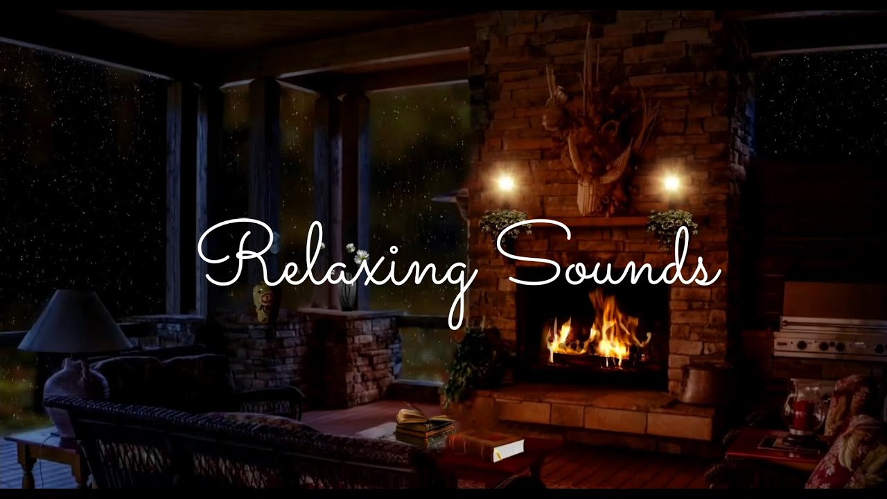 Cozy RAINY NIGHT In Front Of A Fireplace | Cabin Ambience | Sleeping ...