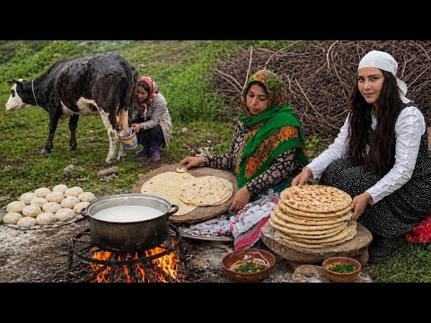 Life in an Iranian Mountain Village | Milking Cows & Baking Bread