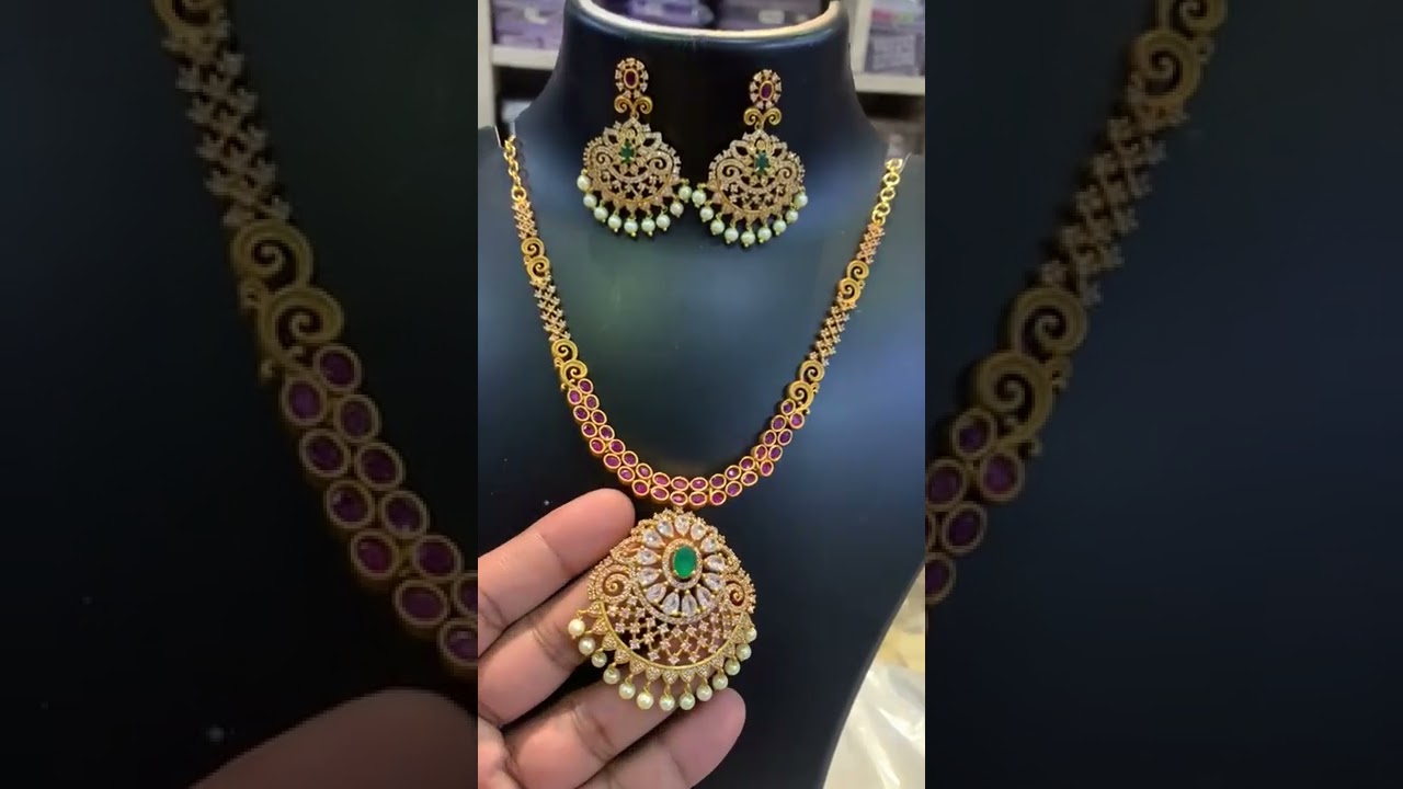 kempu stone neck set with Earrings - YouTube
