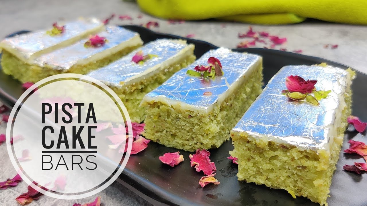 PISTA CAKE BARS | Eggless Pistachio Tea time Cake Bars Recipe | Soft ...