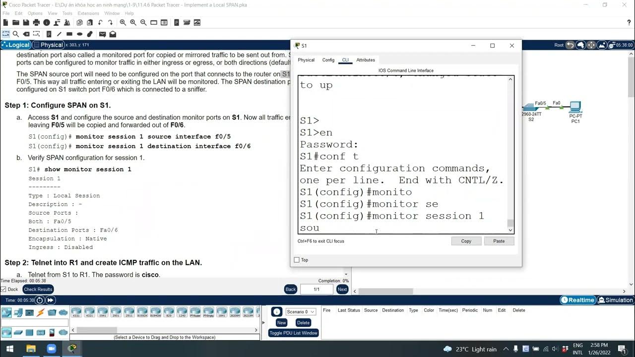 11.4.6 Packet Tracer – Implement a Local SPAN Answers - YouTube