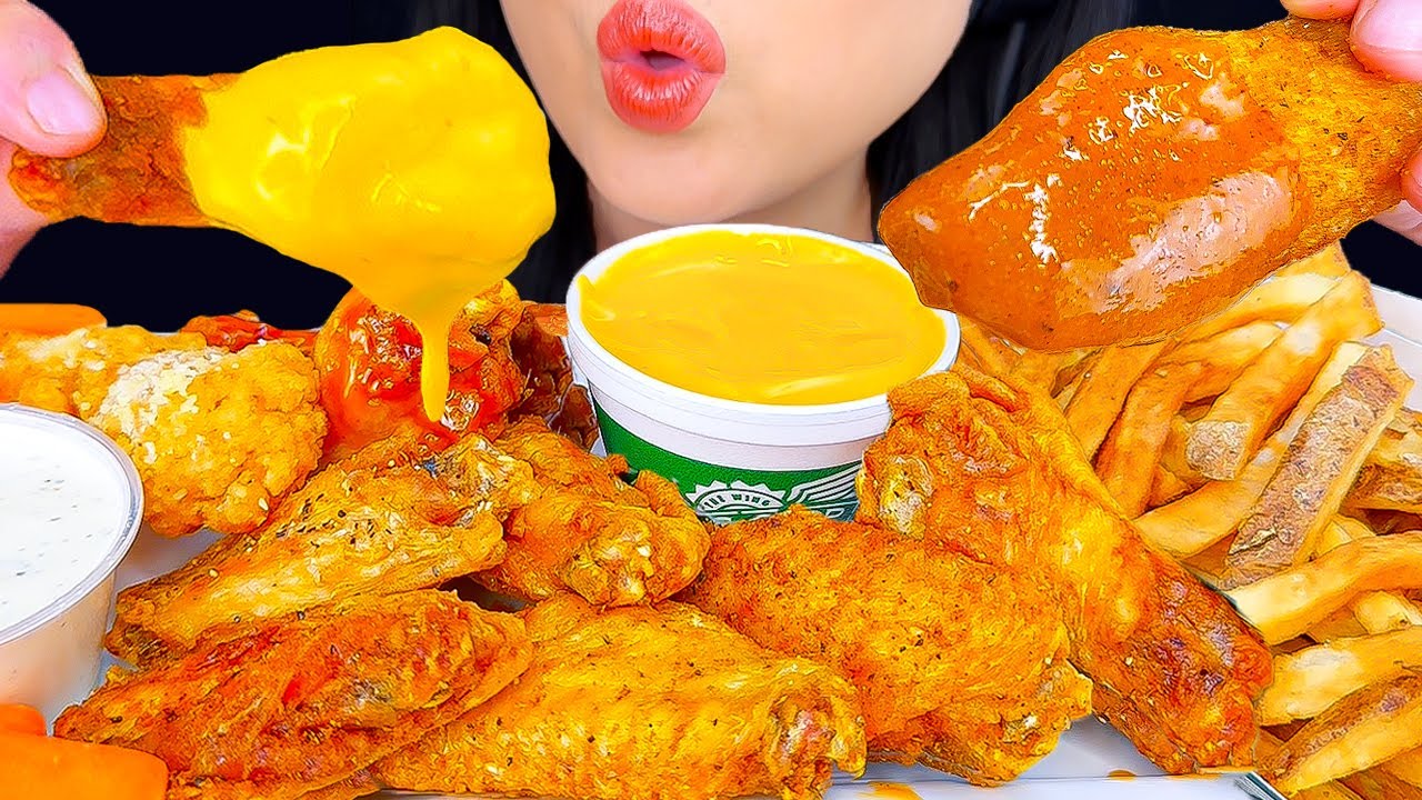 Asmr Mukbang Wingstop Chicken Wings With Cheese And Ranch Eating
