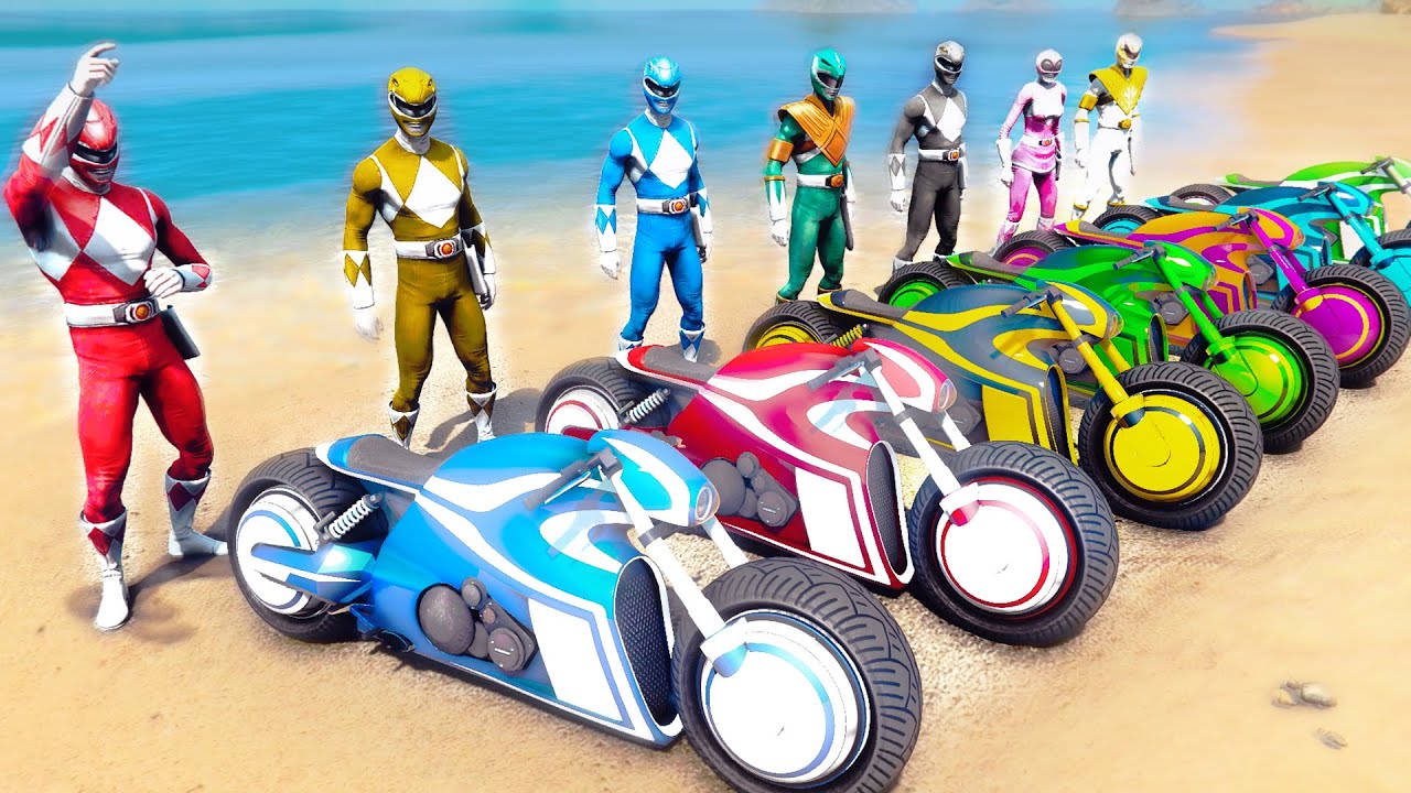 SUPERHERO TEAM POWER RANGERS Tron Motorbikes Racing Challenge on Blocks ...