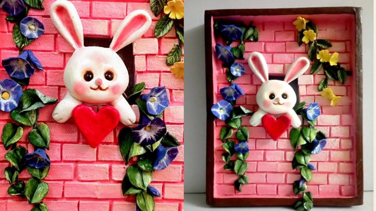 Cute bunny 3d clay art on cardboard/Clay craft ideas/Valentine's day ...