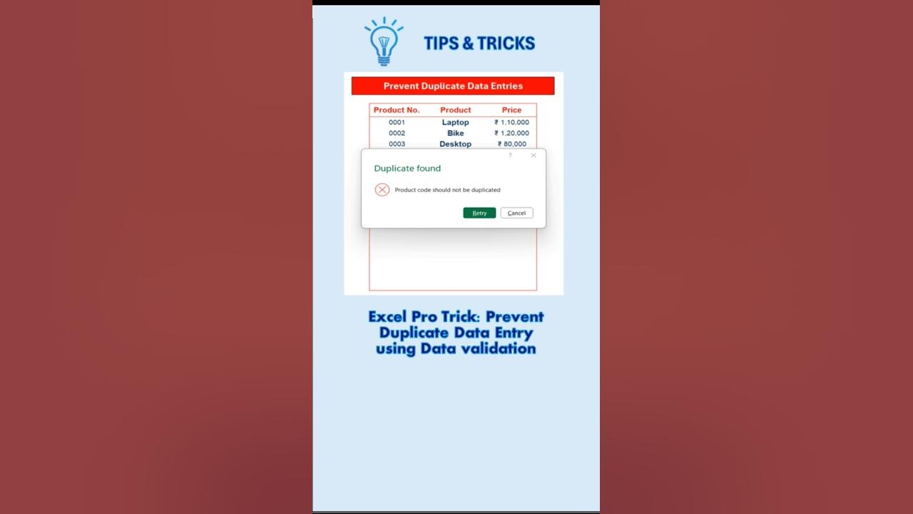 Prevent Duplicate Entries In Excel Data Using Data Validation Excel Exceltricks Exceltips