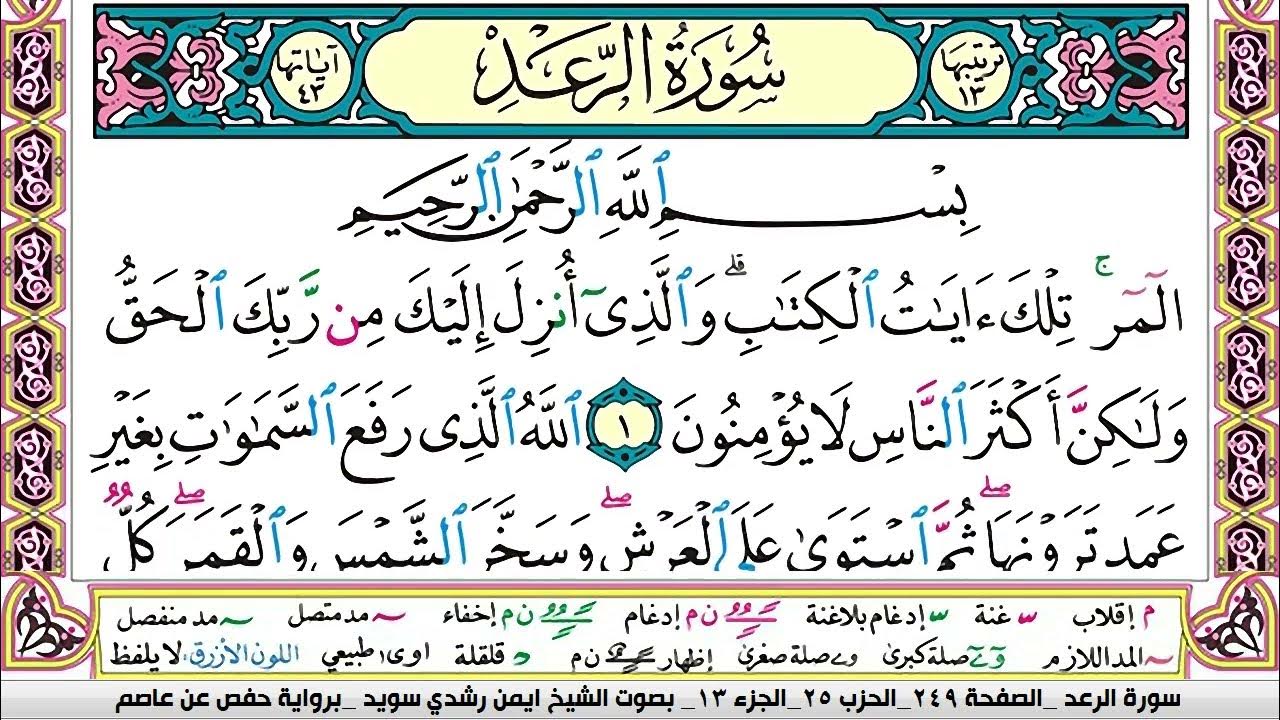 سورة الرعد كاملة مكتوبة ايمن سويد ـ تحفيظ القرآن الكريم بسهولة ويسر The Noble Quran Youtube