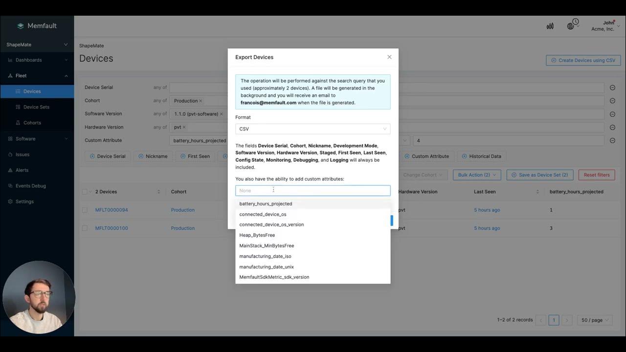 Device List CSV Export || Memfault Feature Highlights - YouTube