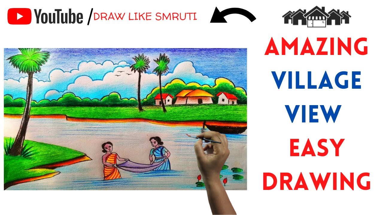 Amazing Village View Easy Drawing Step By Step | Draw Like Smruti | # ...