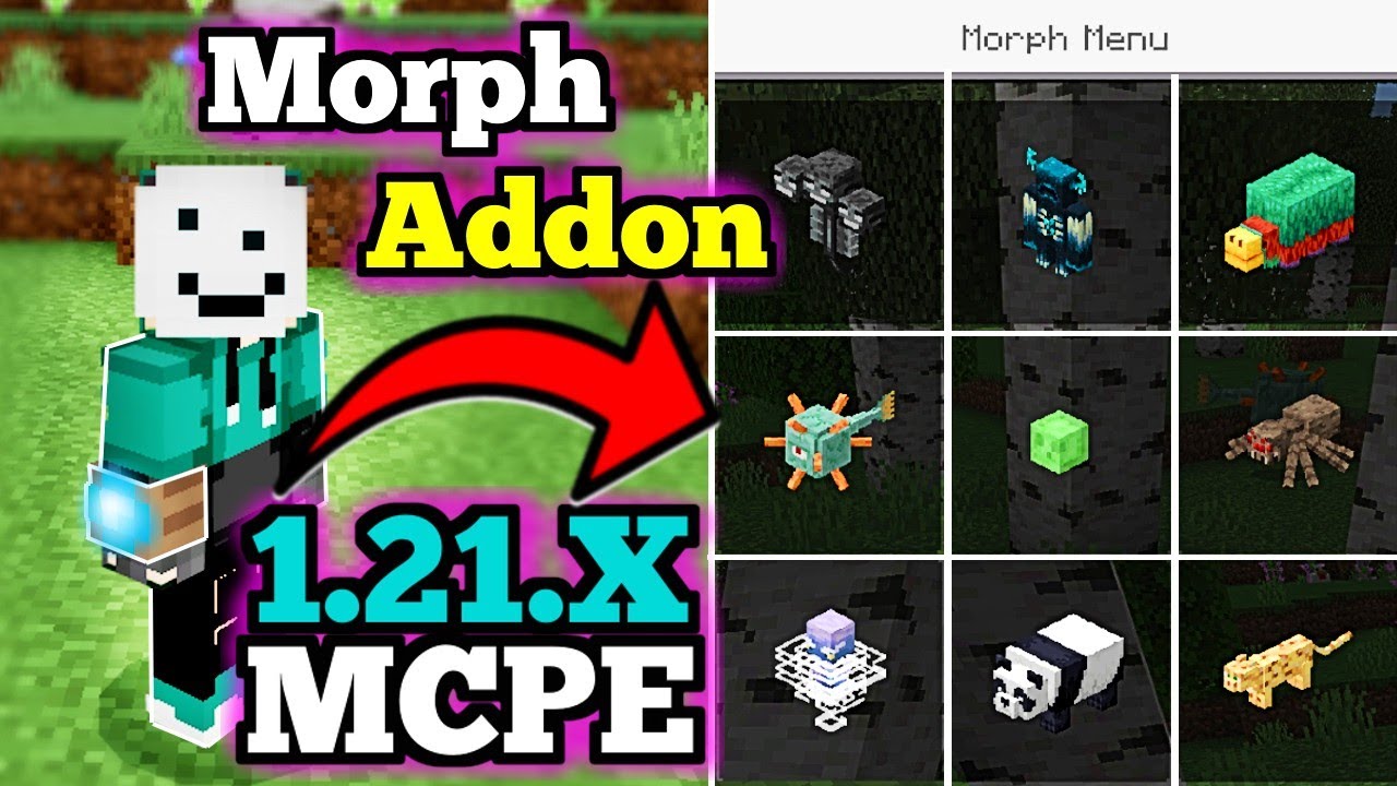 🟢 Morph Addon para MCPE 1.21.x! | Como Convertirse en CUALQUIER Mob Minecraft Bedrock! - YouTube