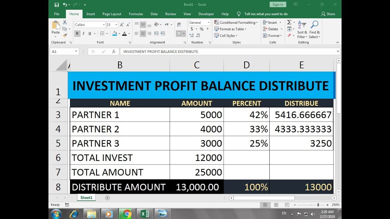 247 How TO Investment Amount Earn Profit Distribute Sheet On Excel 247 How TO Investment Amount Earn Profit Distribute Sheet On Excel