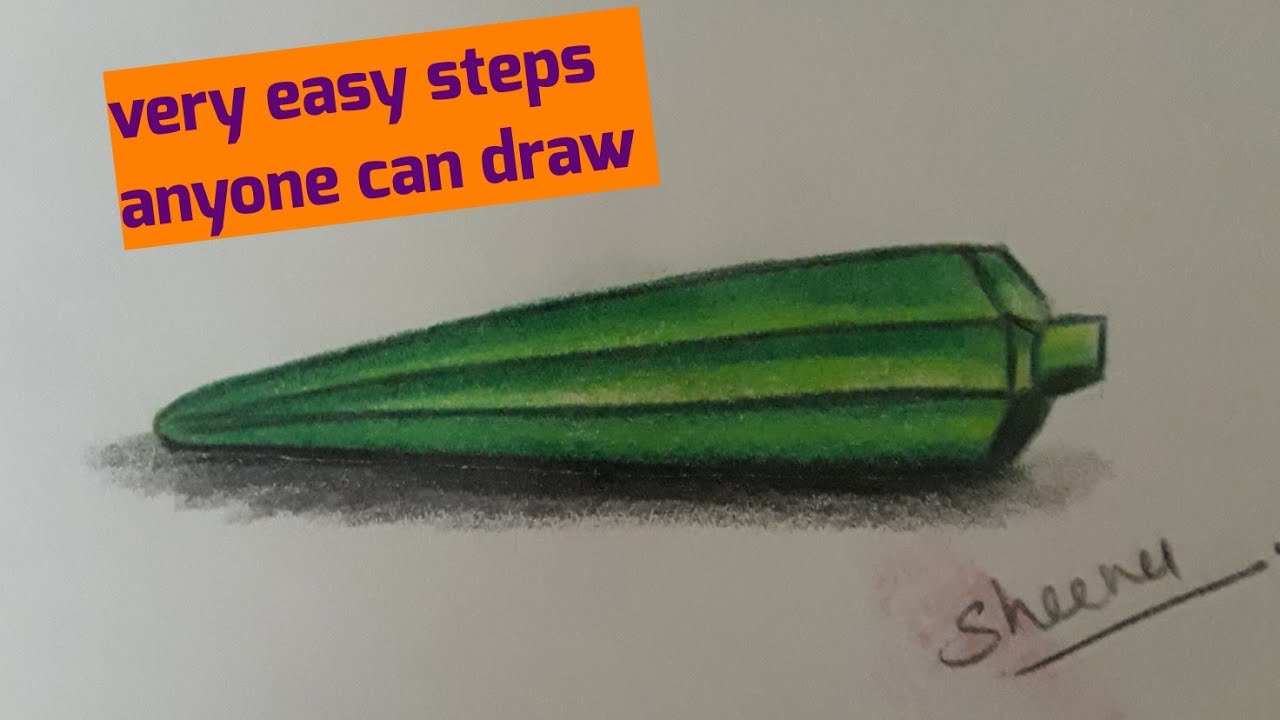 How to Draw a Ladyfinger/drawing of okra for kids and beginners , in ...