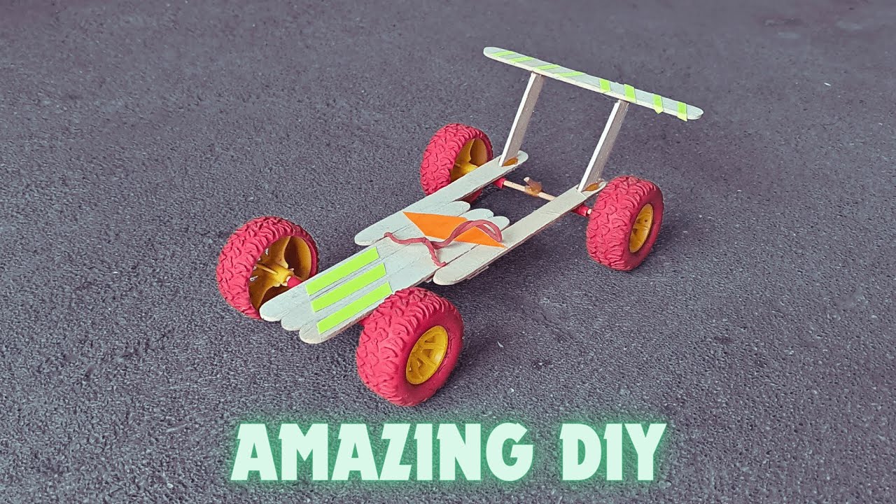 DIY car with ice cream sticks and rubber bands | DIY car Inventions ...