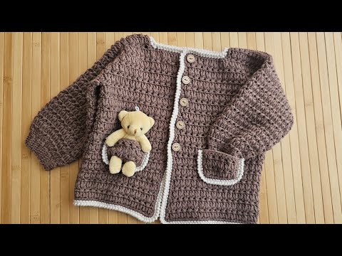Tığ İşi Ayıcıklı Bebek Hırkası Yapımı|Baştan Sona Kolay Anlatım.Çok kolay DİKİŞSİZ Cepli Bebek Hırka