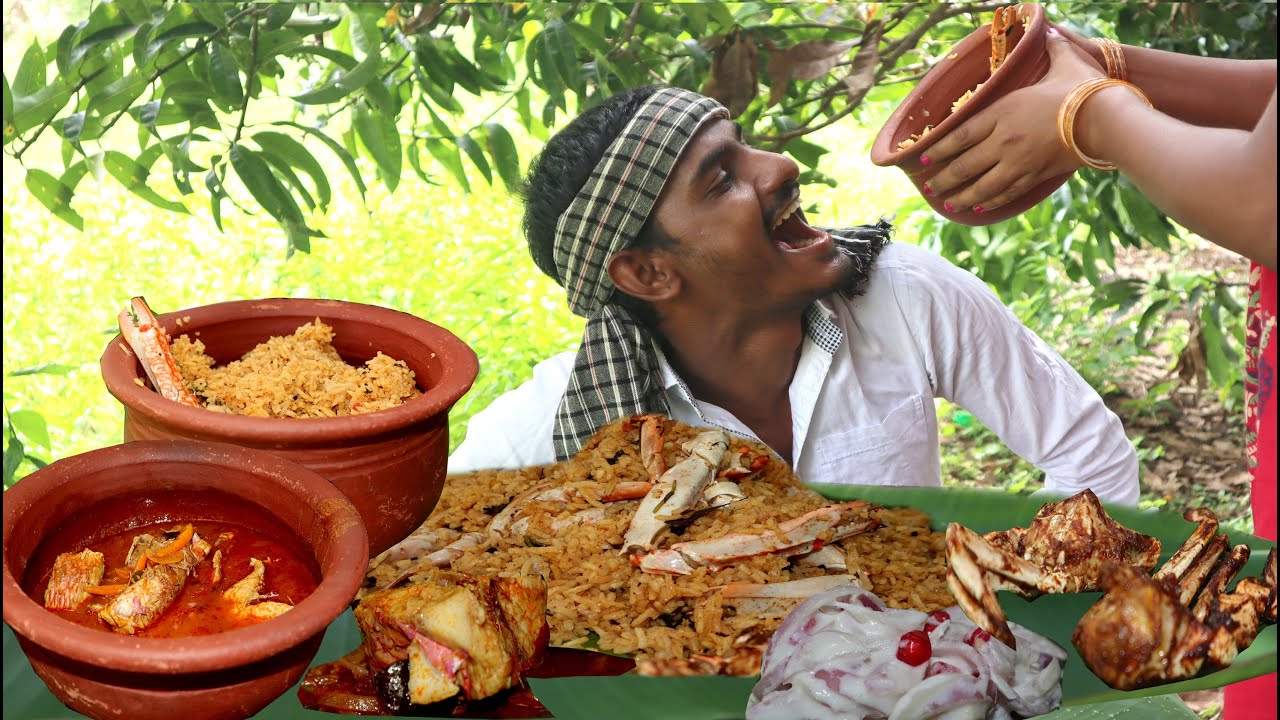 My sister served Pot Crab 🦀 Biryani, Crab fry,fish fry,white rice,fish ...
