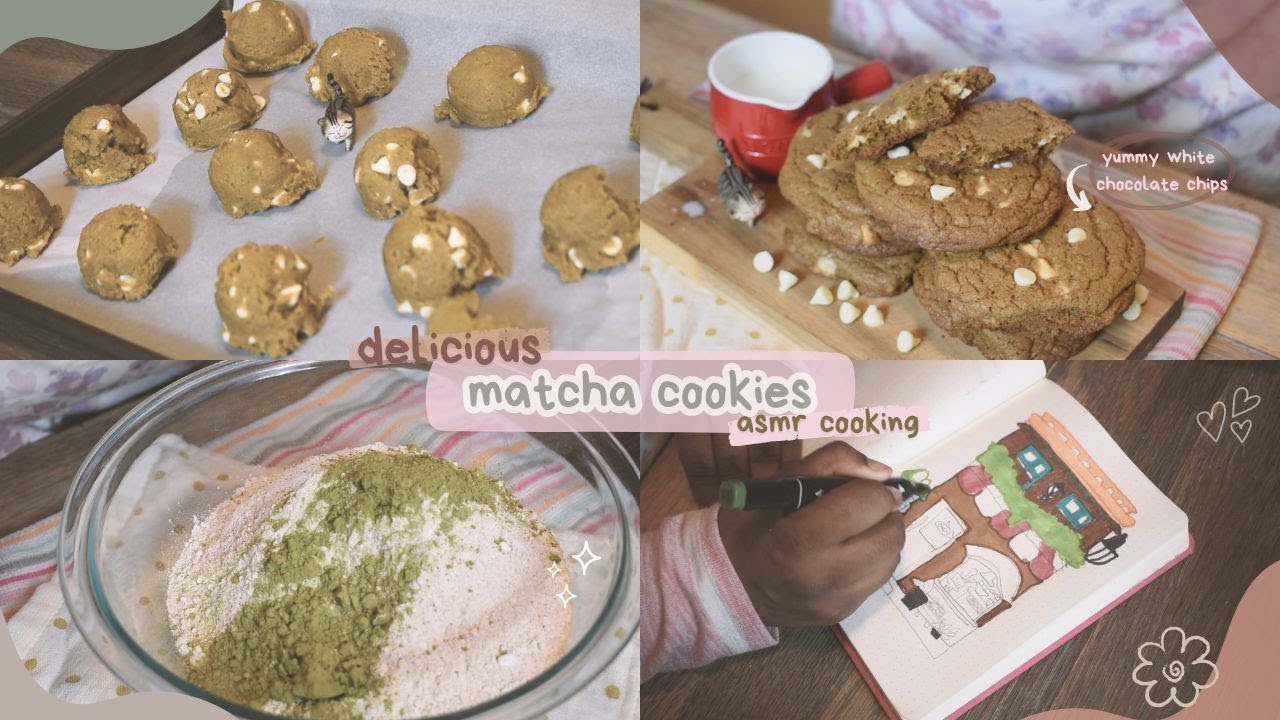 make delicious Matcha Cookies + draw & color with me 🍵🍪 | Cookies ASMR ...