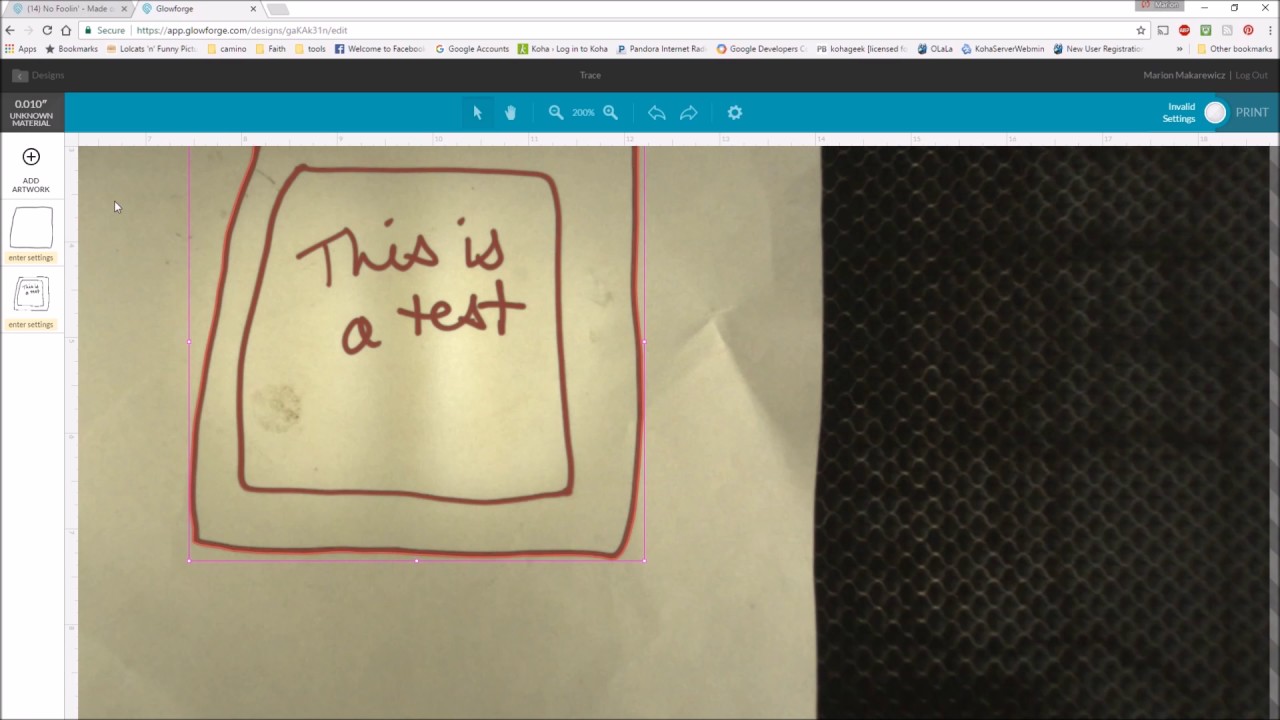 Scan and Trace Functions on a pre-release Glowforge laser - YouTube