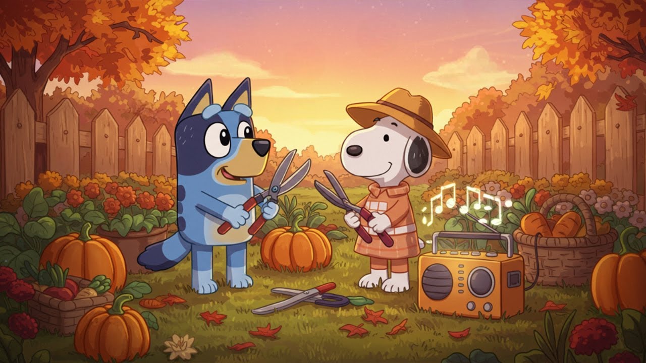 Bluey & Snoopy Sunset Garden Jazz 🍁 Relaxing Music for Study, Work ...