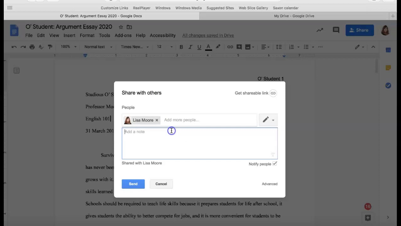 How to share a Google Doc with your instructor via email. - YouTube