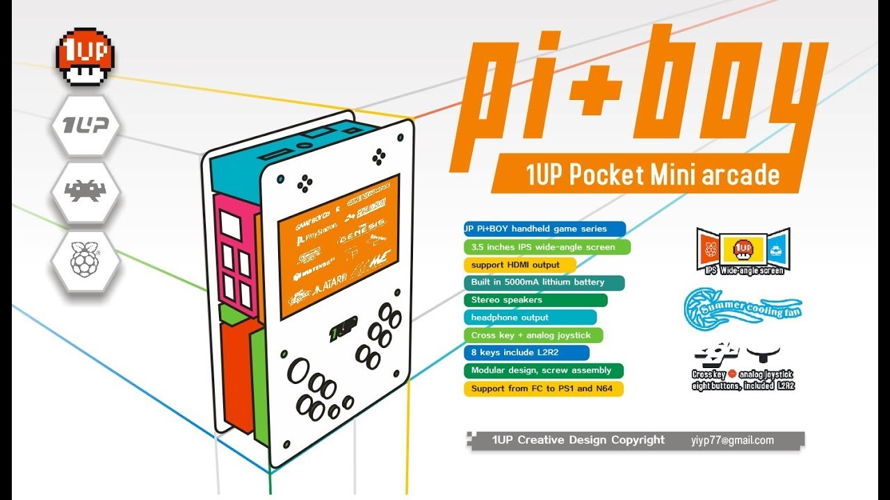 1UP Pocket Mini arcade!Pi+BOY series retro handheld game series! - YouTube