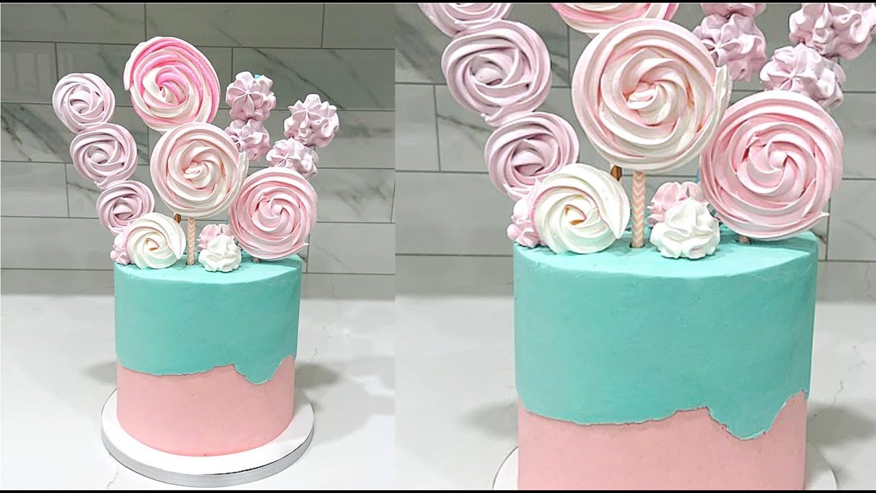 how to make a two tone cake with meringue pops | Cake decorating ...