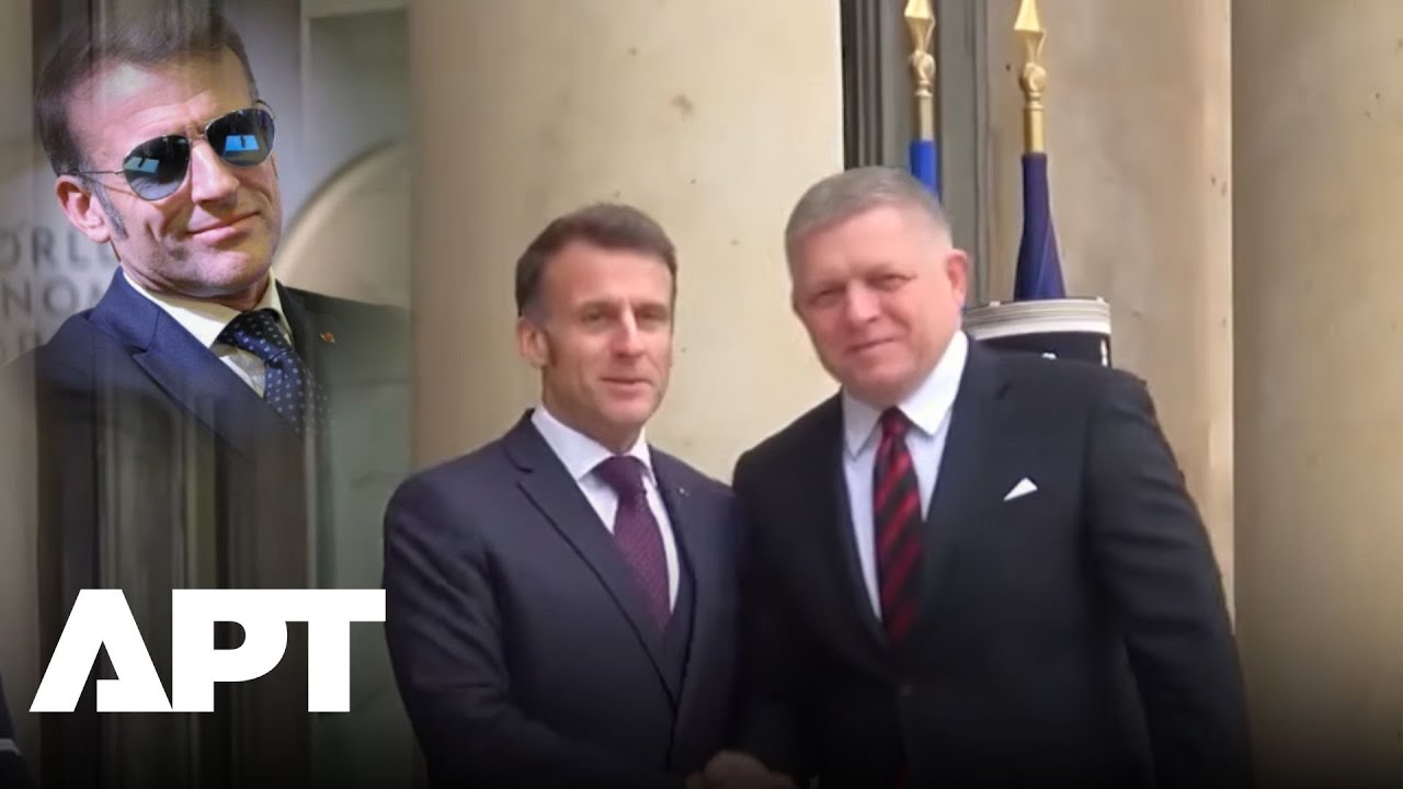 Macron Removes Sunglasses as He Welcomes Slovak PM Fico for Talks in ...