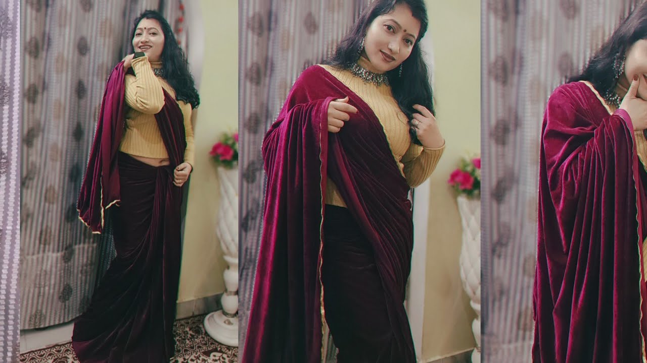 Saree draping with winter look🌹🌹🌹full saree drape - YouTube