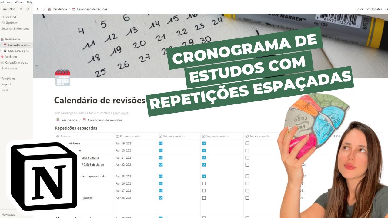 Cronograma de estudos pelo Notion com revisões automáticas usando o ...
