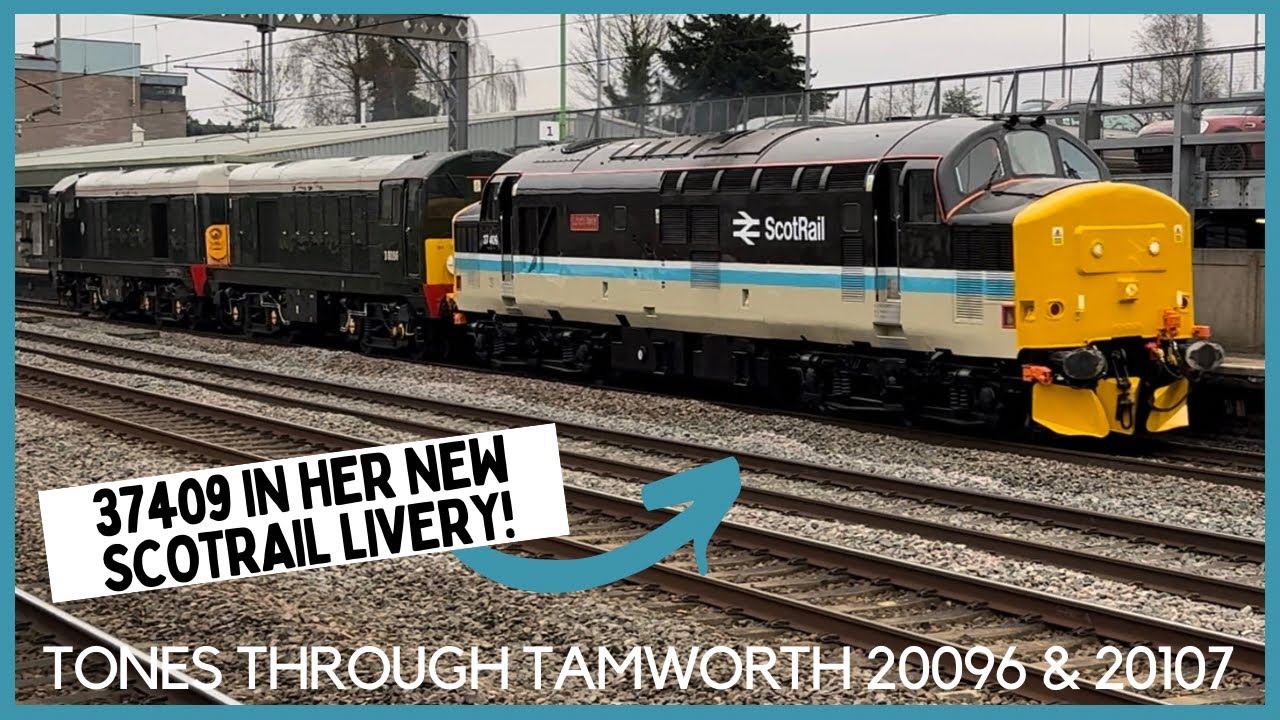 Class 37 + 20 | 37409 ‘Loch Awe’ + 20096 +20107 | New Scotrail Livery ...