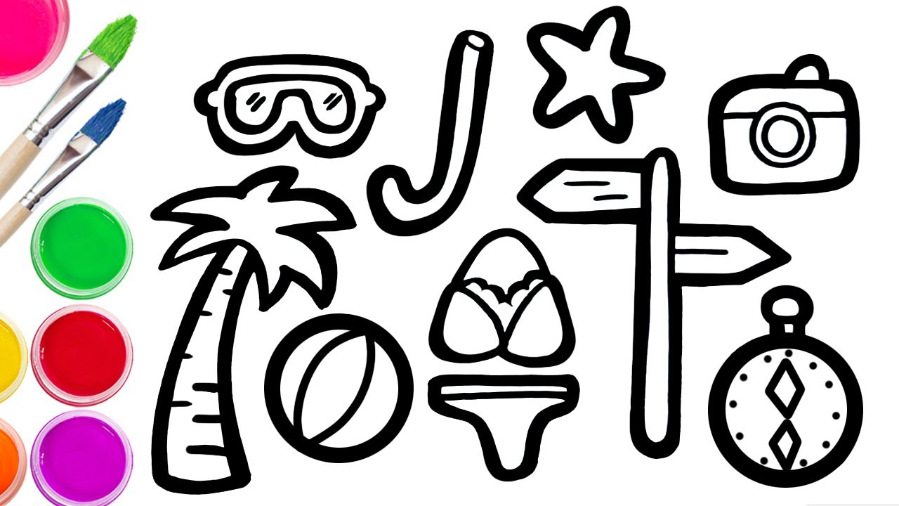 How to Draw Top Summer Beach Accessories🥽👙🏐📸 | Easy Step By Step ...