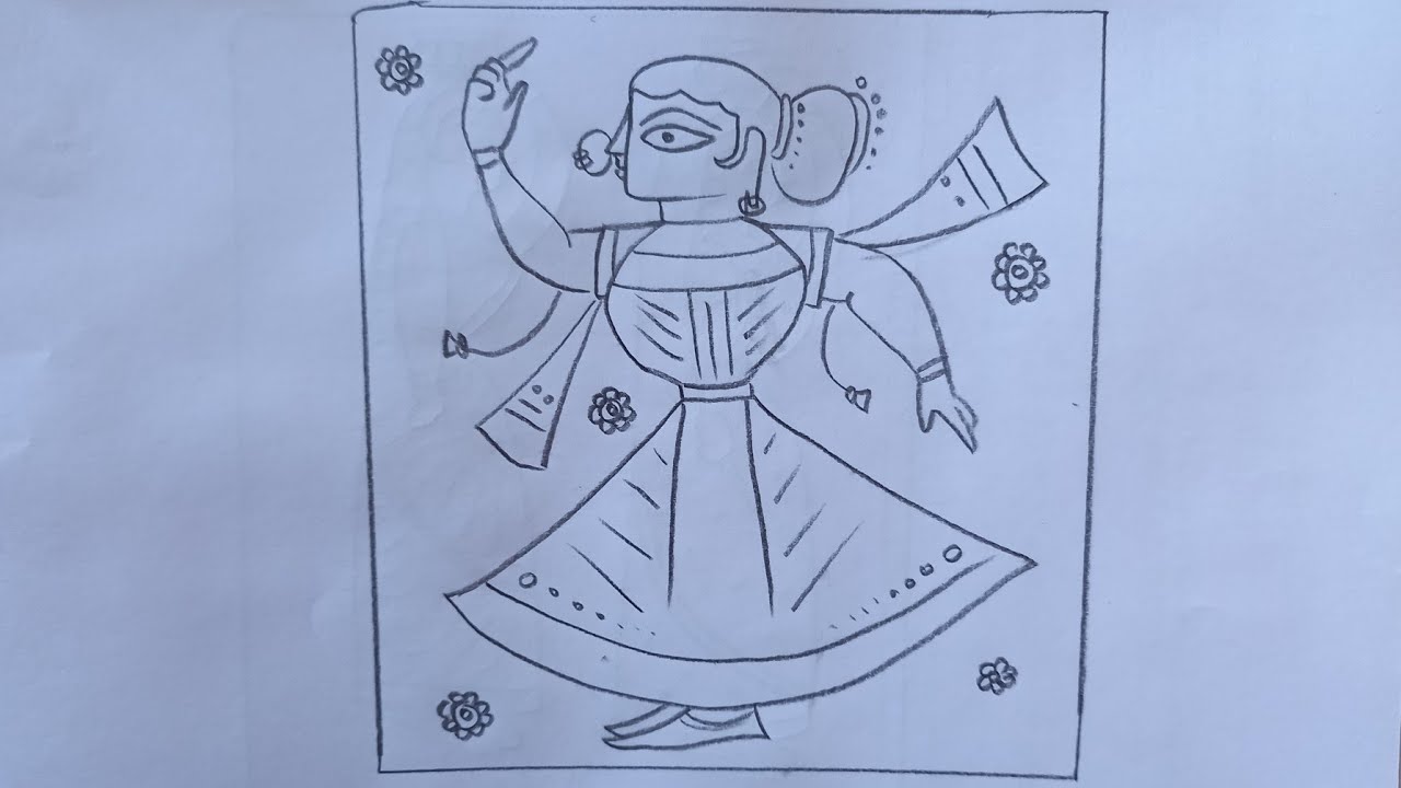 How to draw a dancing woman // Jamini Roy painting// simple drawing ...
