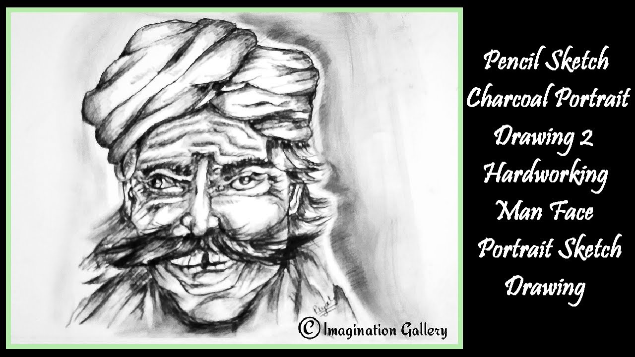 Pencil Sketch Charcoal Portrait Drawing 2 Hardworking Man Face Portrait ...