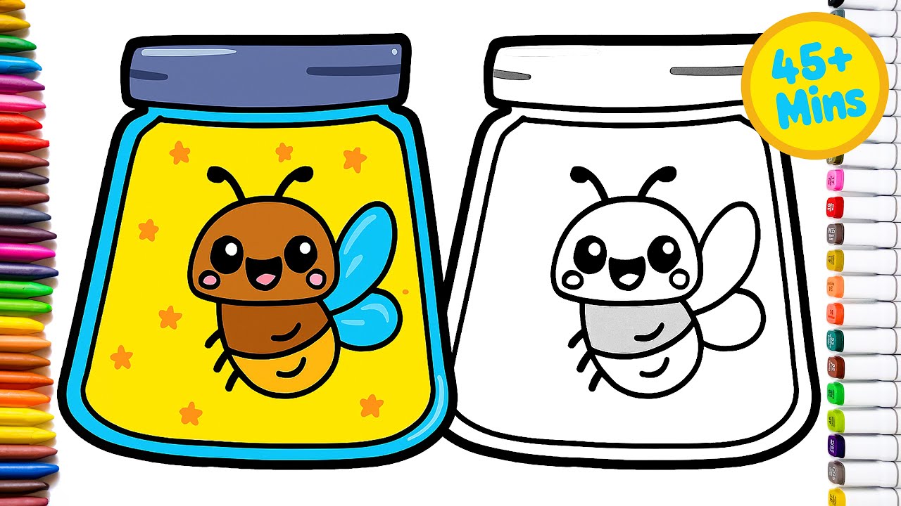 How to Draw FIREFLY in JAR 🐝 🫙🫙🐝 | Step by Step | Easy drawing for kids ...