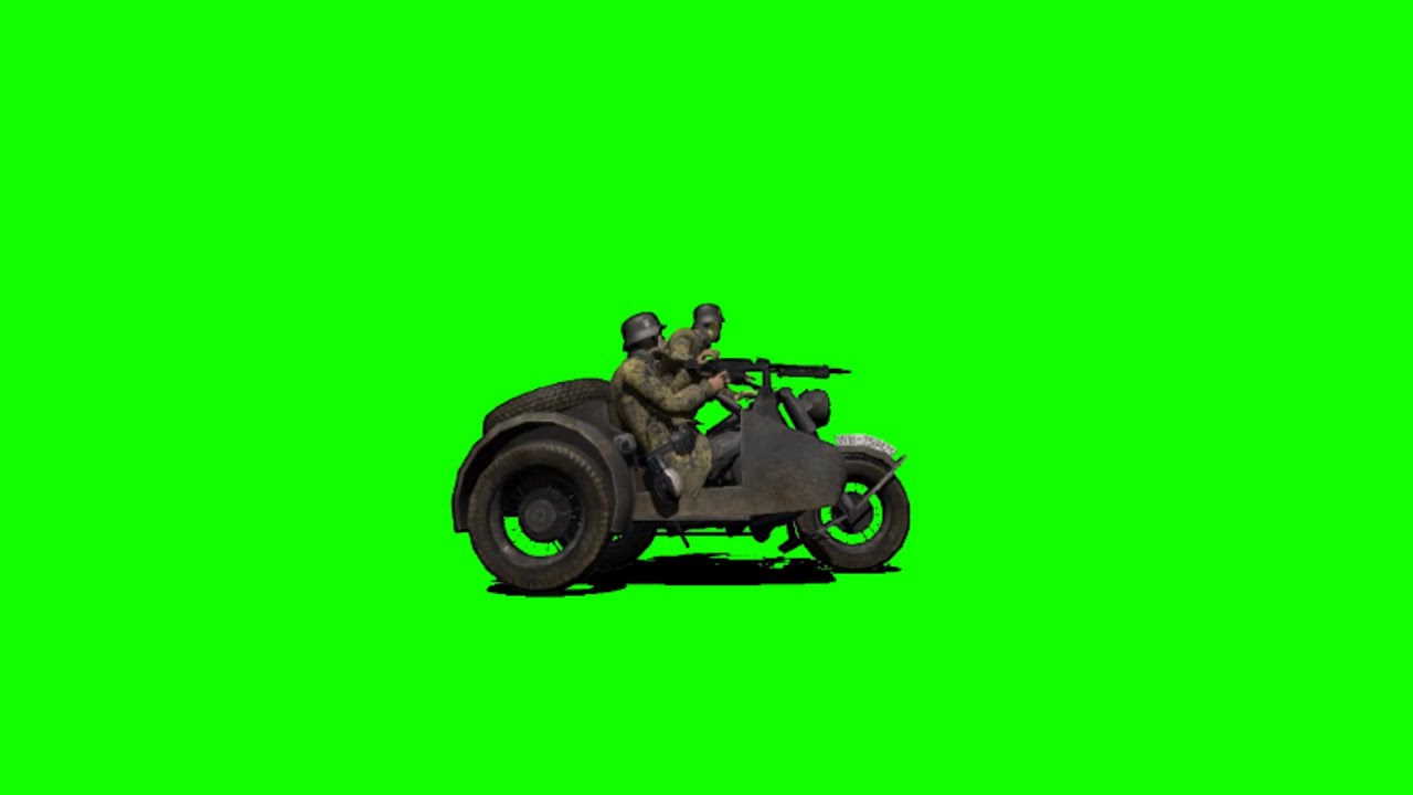 Motor bike BMW R75 with sidecar, Mg 42 and crews, green screen - YouTube