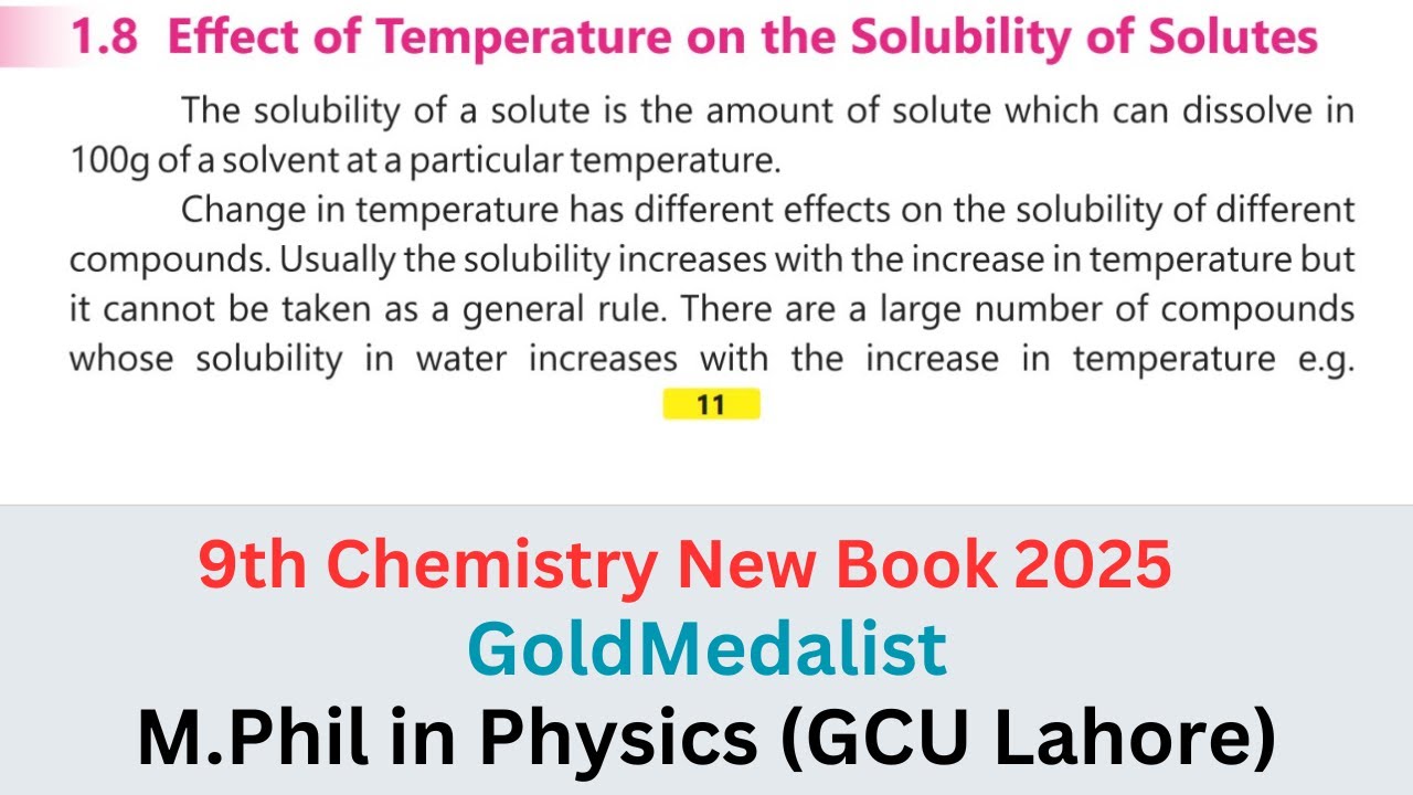 Effect Of Temperature On Solubility Of Solutes | Chapter 1 | 9th Class ...