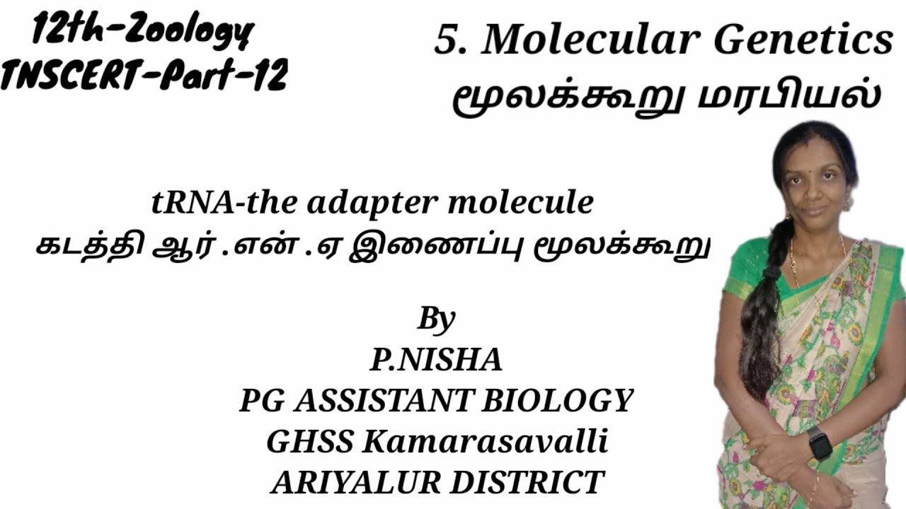 12thZooTNSCERT |Ln-5|Part 12| tRNA adapter molecule கடத்து ஆர். என். ஏ ...