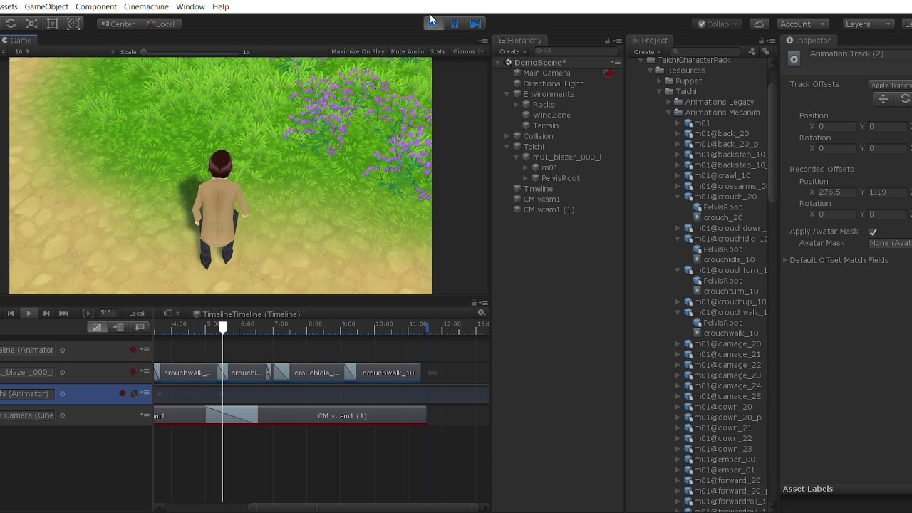Unity Animation using Taichi Character Pack and Cinemachine - YouTube