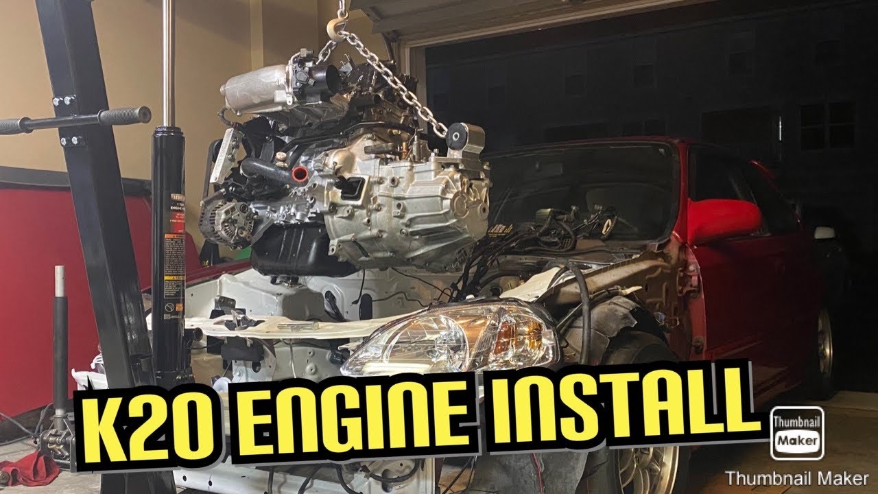 All motor K20 install into Civic Ek Hatch #Kswap - YouTube