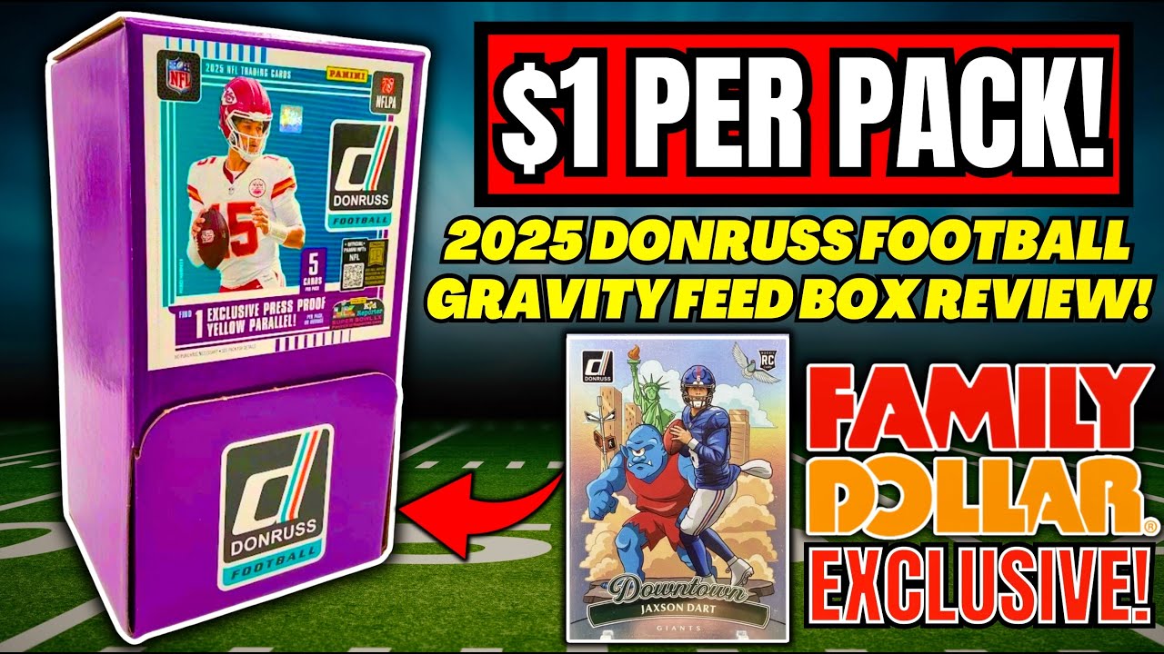 *$1 PER PACK!🤯 2025 DONRUSS FOOTBALL GRAVITY FEED BOX REVIEW!🏈 - YouTube