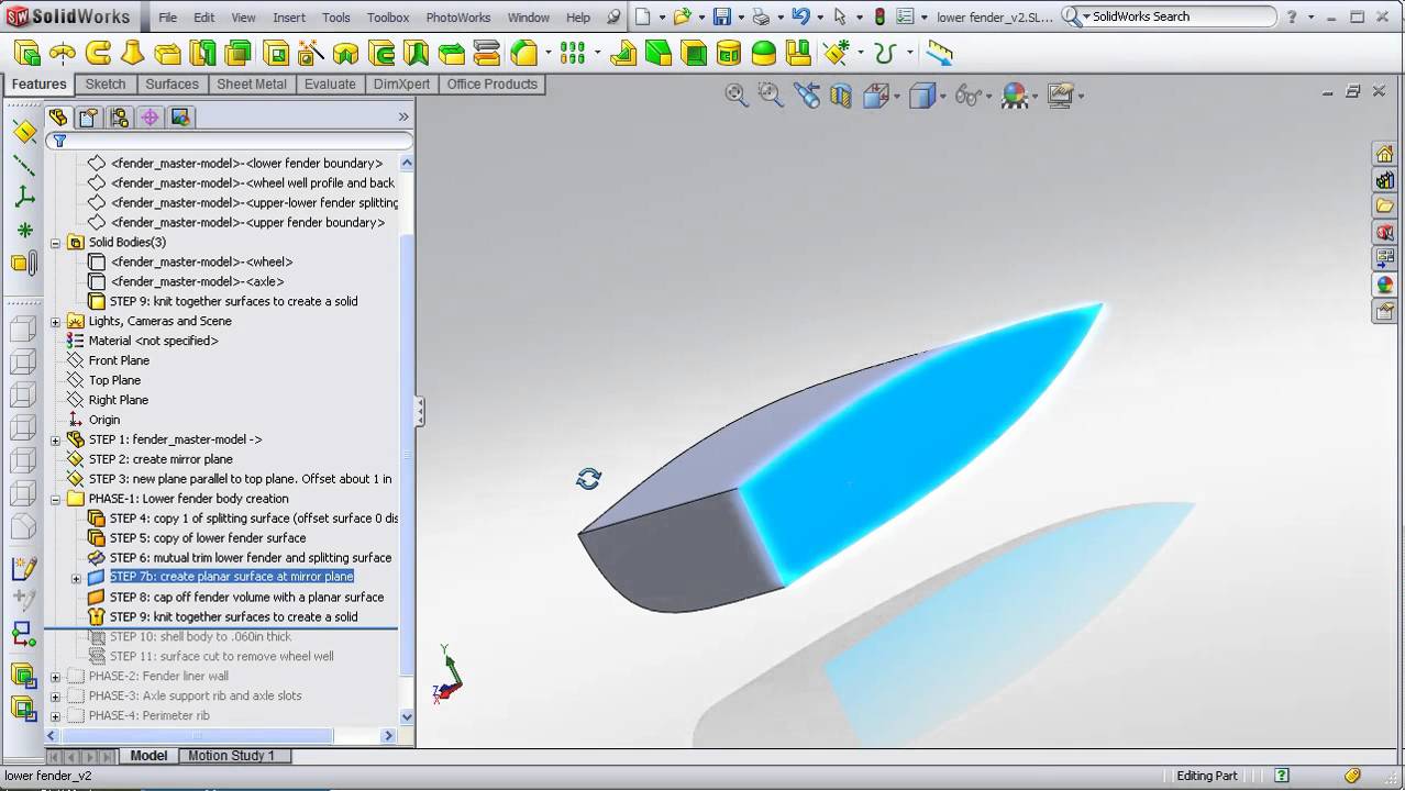 DSID136, Toy Car Fender, Part 3a Lower Fender, Solidworks Tutorial ...