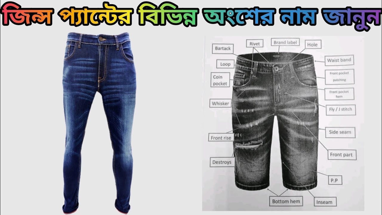 Different Parts Name of A Denim Jeans Pant | ডেনিম জিন্স প‍্যান্টের ...