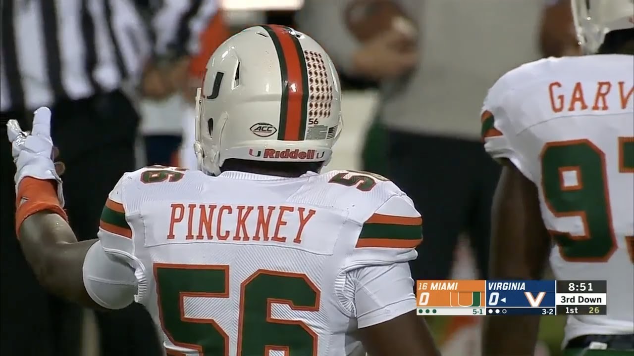Michael Pinckney (Miami LB #56) Vs. Virginia 2018 - YouTube
