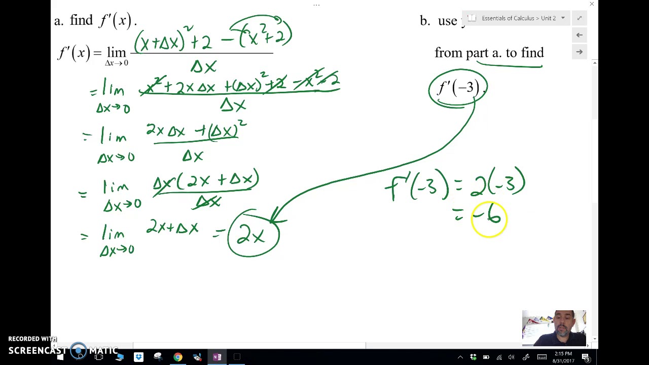 AB Calc 2-4B: Limit Def. of Derivative Examples - YouTube