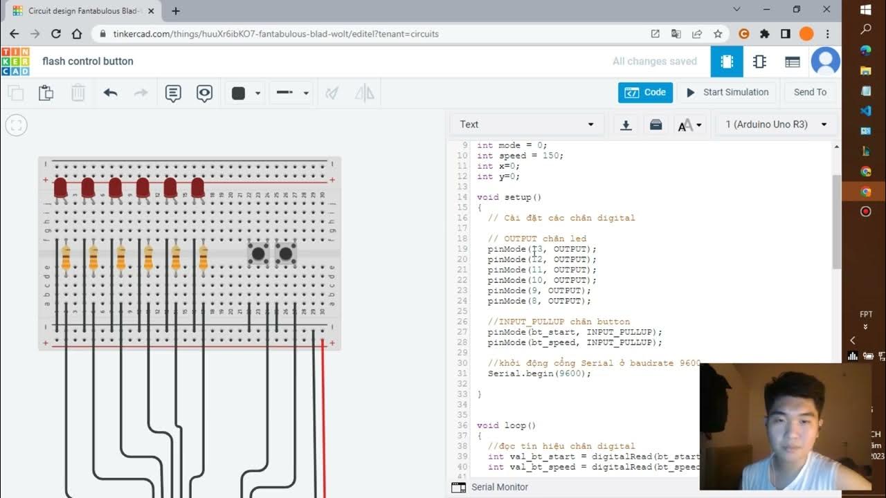 Login tinkercad - Create circuits - Arduino flash control button - YouTube